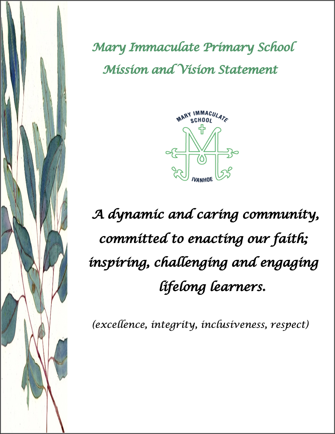 Our Mission And Vision Statement Mary Immaculate Ivanhoe